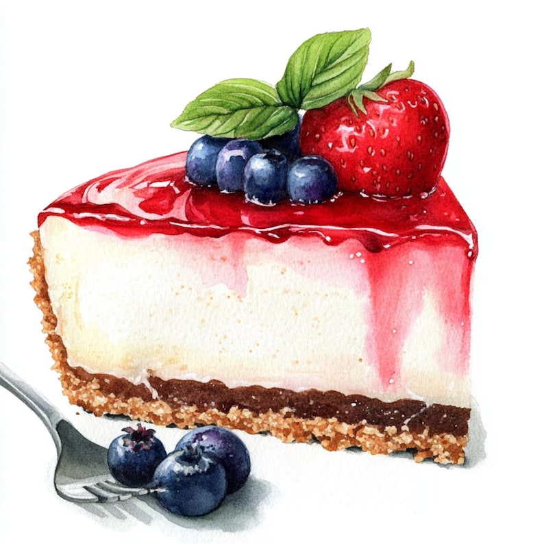 10 Printable Cheesecake, Watercolor Images, Food Art Decor Clipart ...