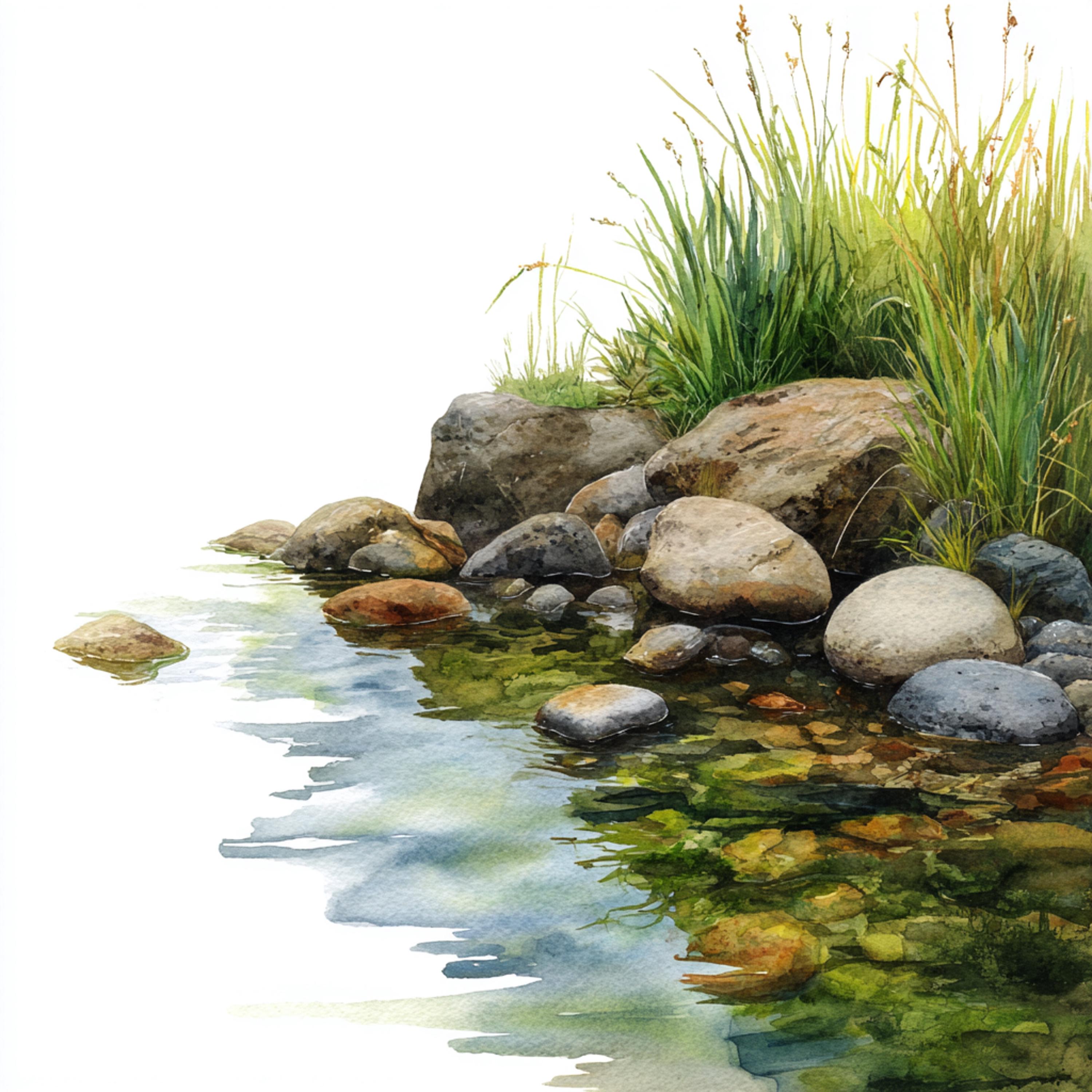12 Printable River Stones, Watercolor River Bank, River Landscape ...