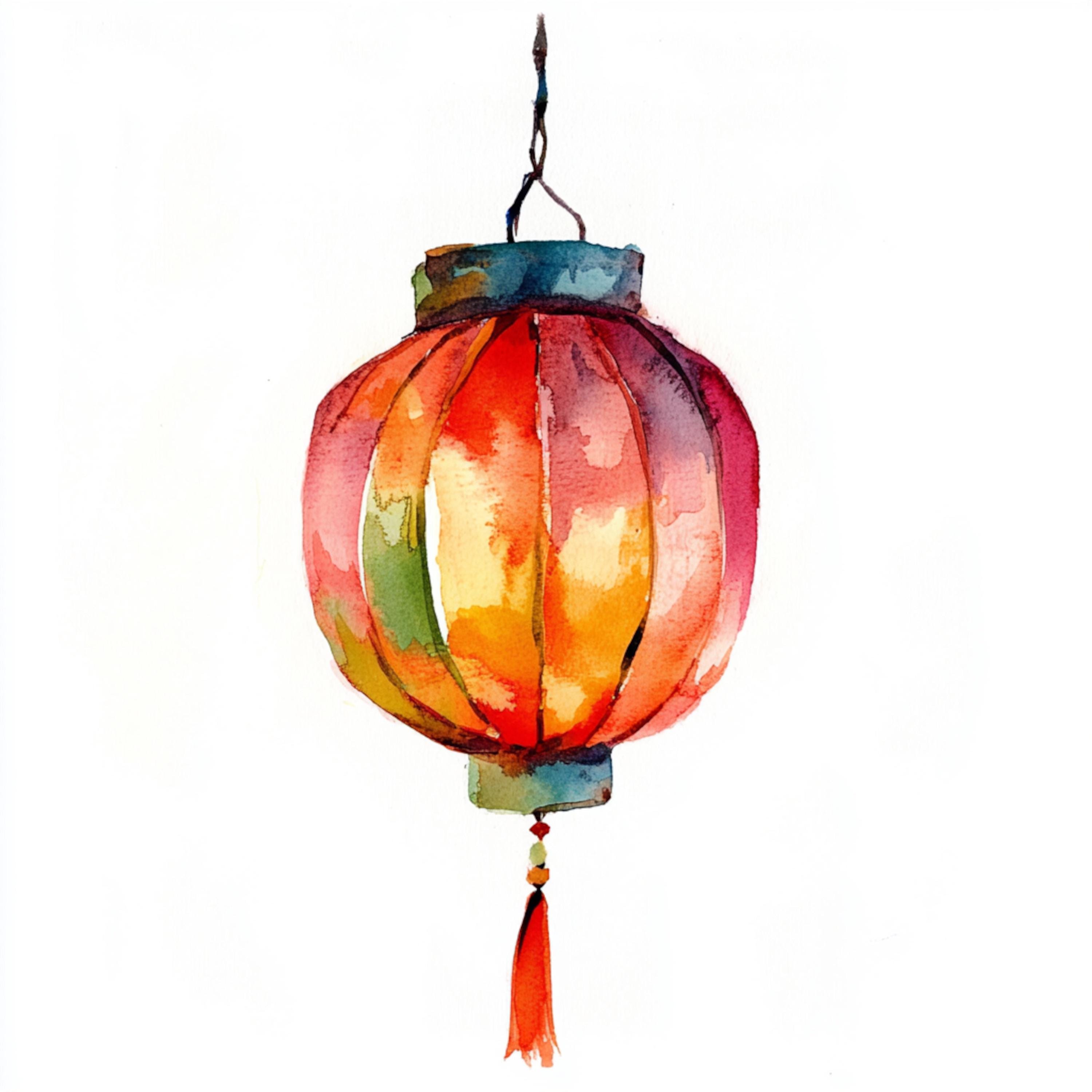 Printable Chinese Lantern, Watercolor Chinese Lantern, Printable Jpgs ...