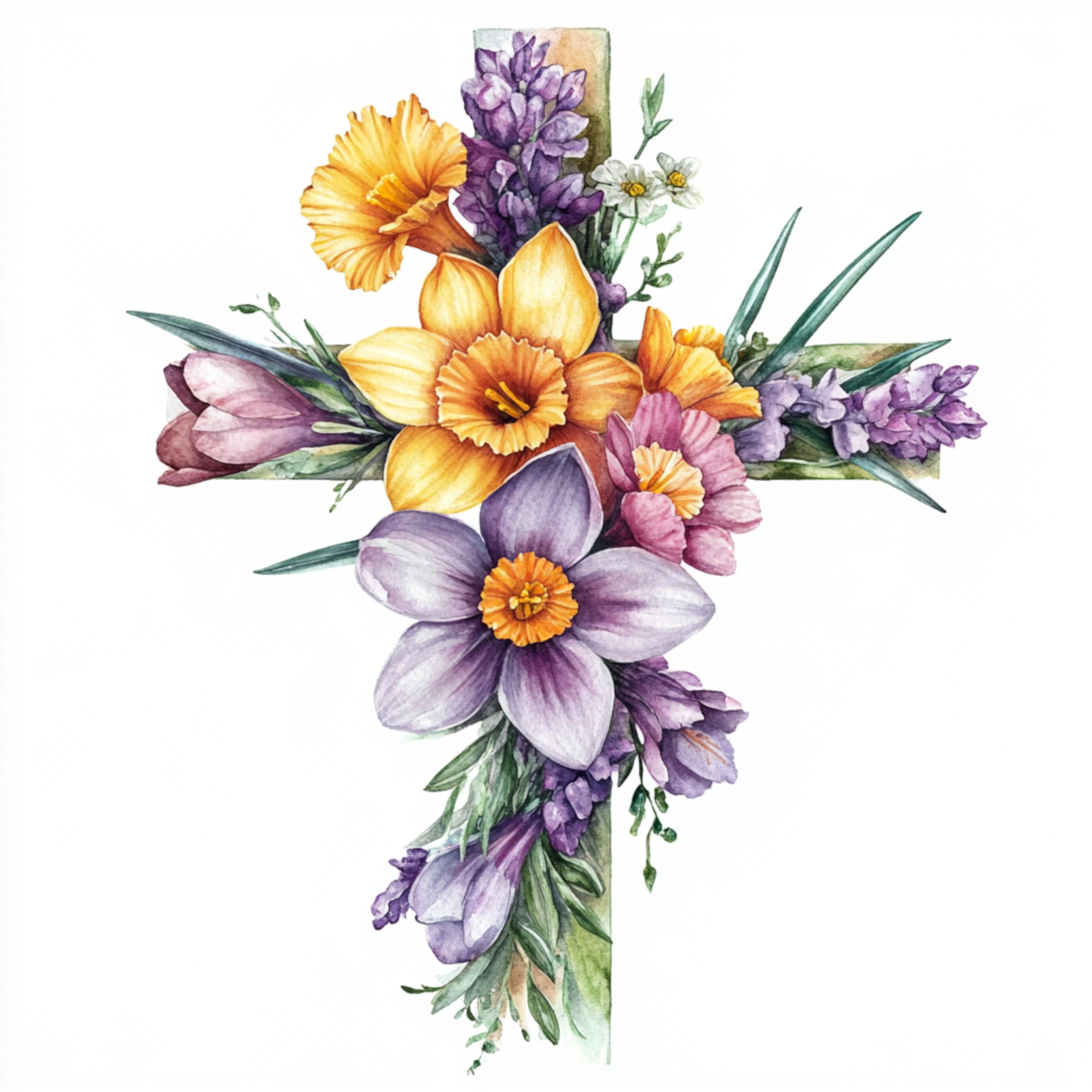 10 Printable Floral Cross, Spring Flowers Croses, Floral Cross ...