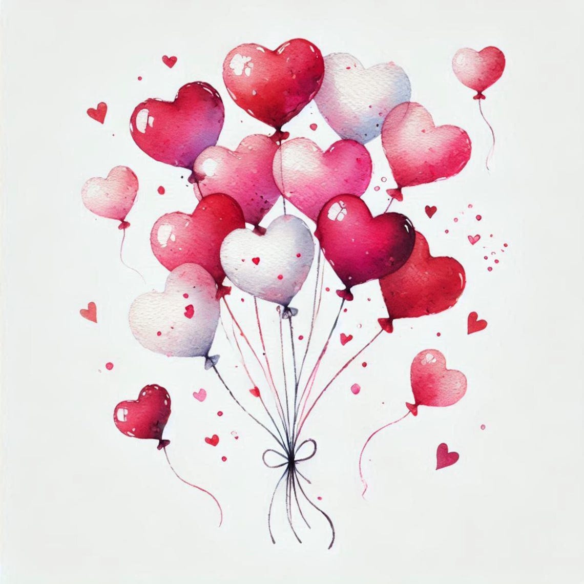 10 Printable Pink Heart Balloons, Watercolor Valentines Day Party ...