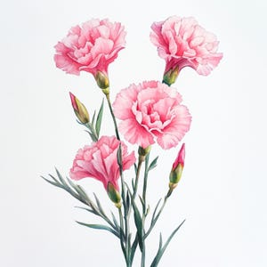 10 Printable Carnations Art, Watercolor Carnations Blossom, Botanical ...