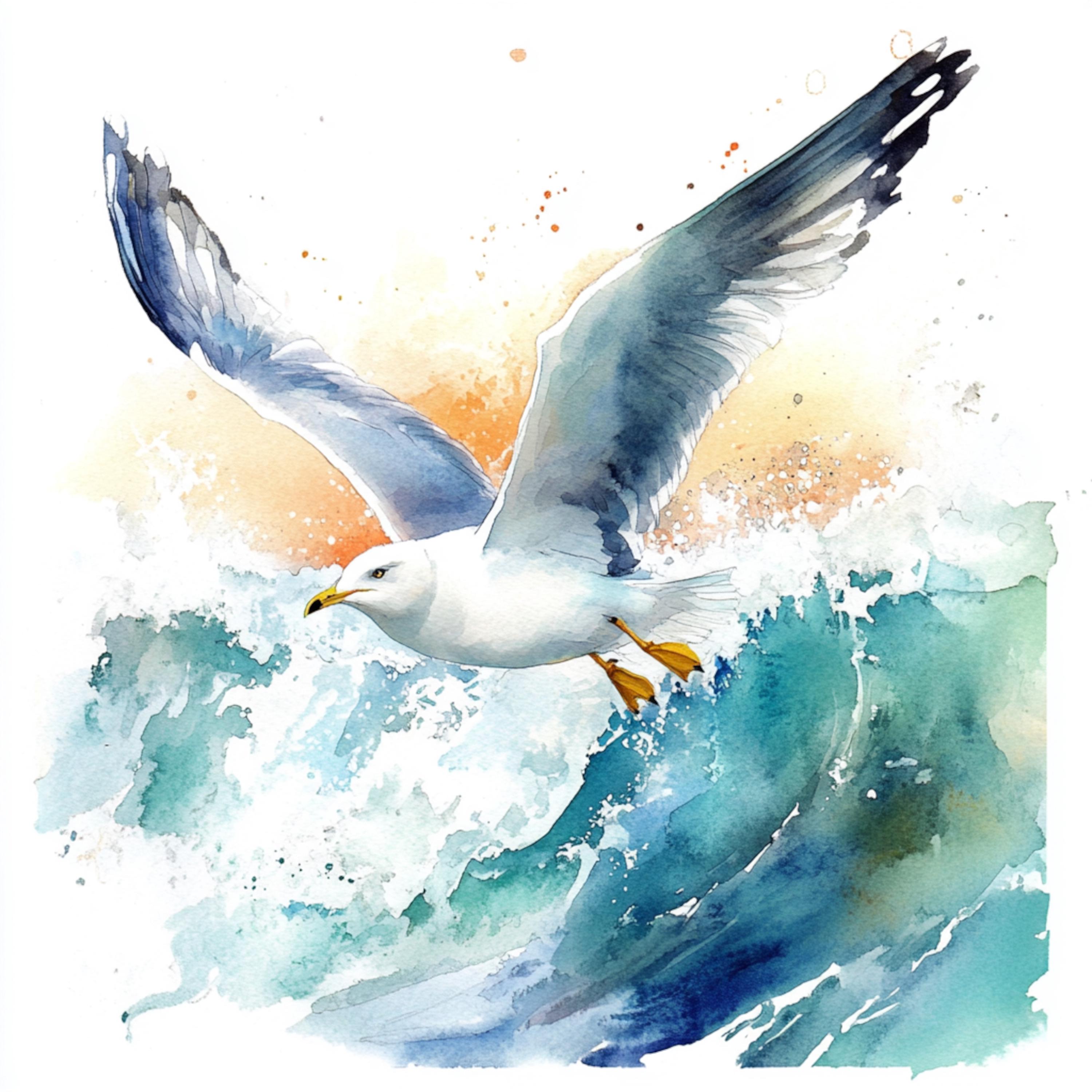 10 Printable Seagull Clipart, Seagull and Sea, Watercolor Seagull ...