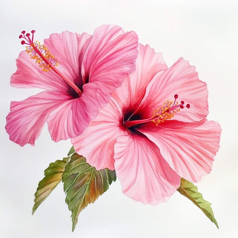 10 Printable Pink Hibiscus Flower Decor, Watercolor Images, Hibiscus ...