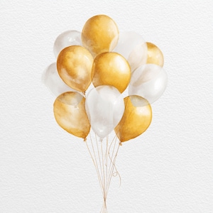 14 Printable Gold Balloons, Watercolor Party, Celebration Decor, Golden ...