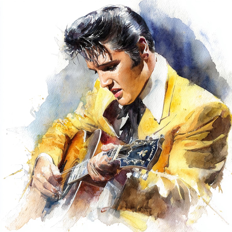 10 Printable Watercolor Elvis Presley, Iconic Music Legend Illustration ...