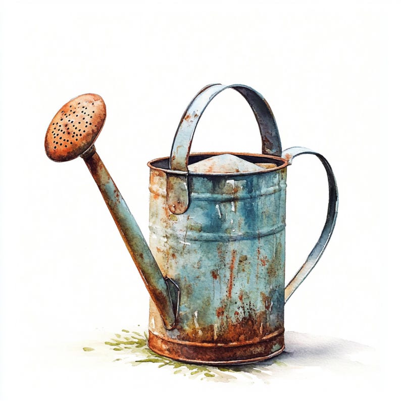 Printable Watering Can Art, Garden Decor, Rusty Watering Can, Rusty ...