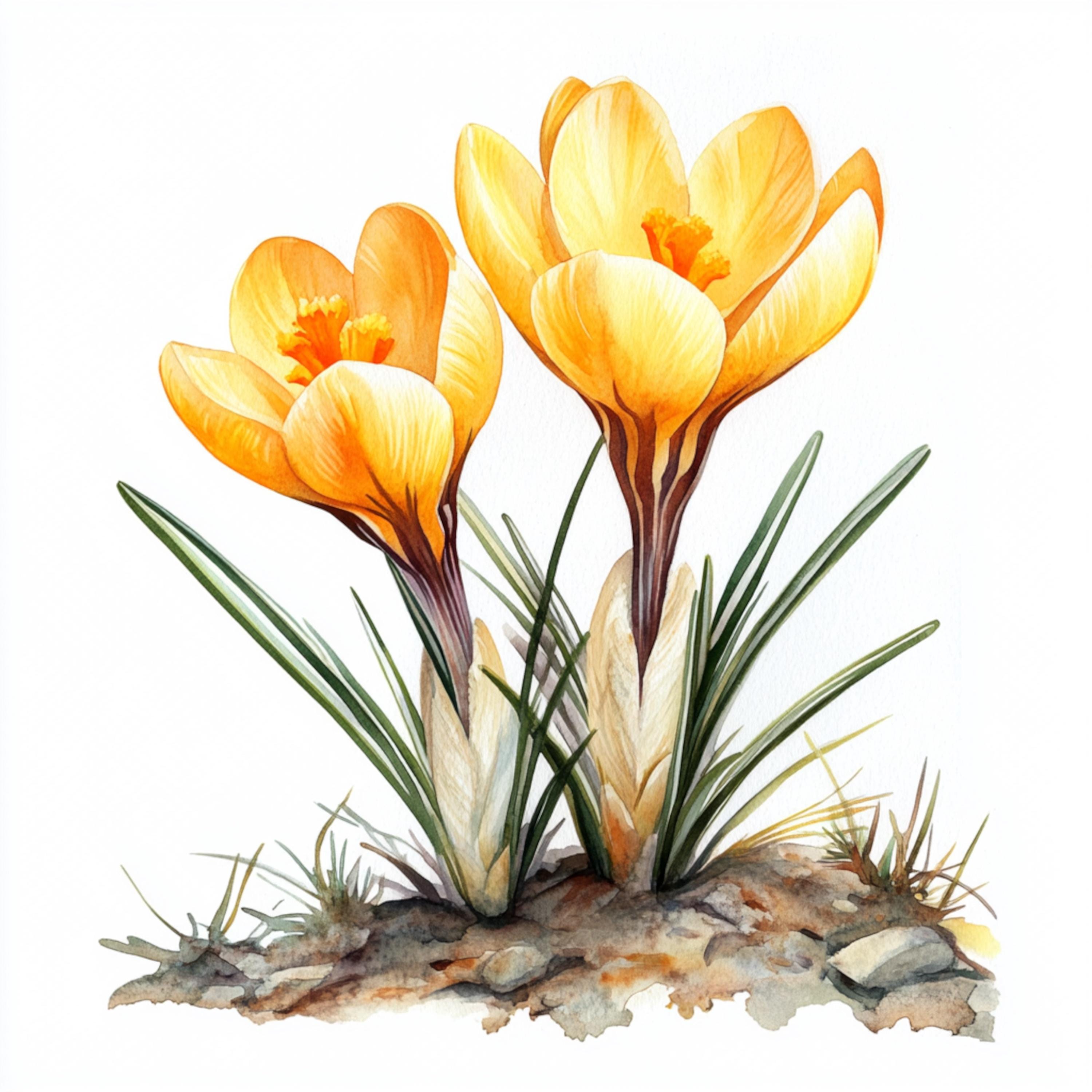 Printable Yellow Crocus Flower Decor, Crocuses Watercolor Images ...