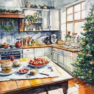 Printable Christmas Kitchen, Watercolor Art, Christmas Decor, 10 Clip ...