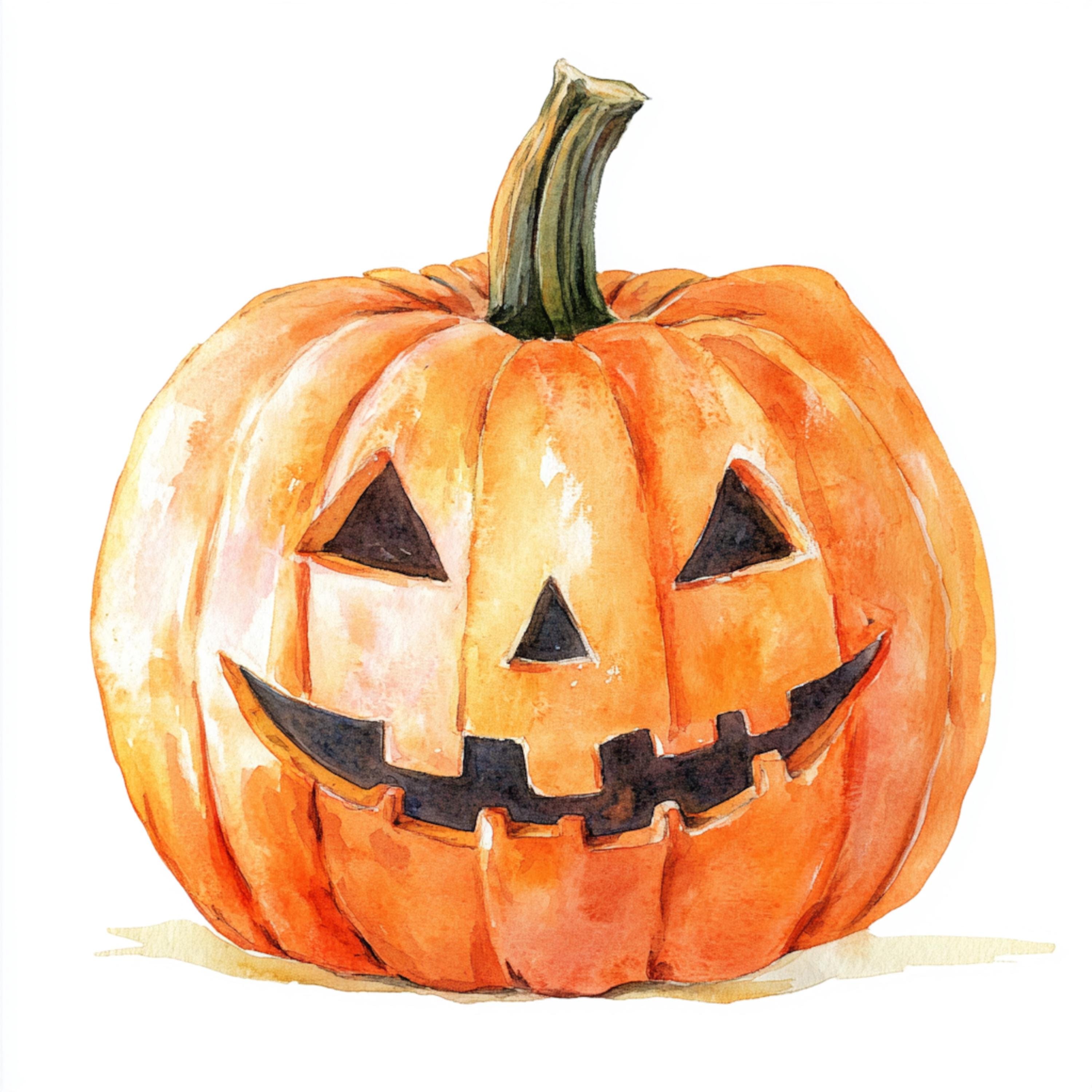 12 Printable Halloween Clipart, Watercolor Jack O' Lantern, High ...