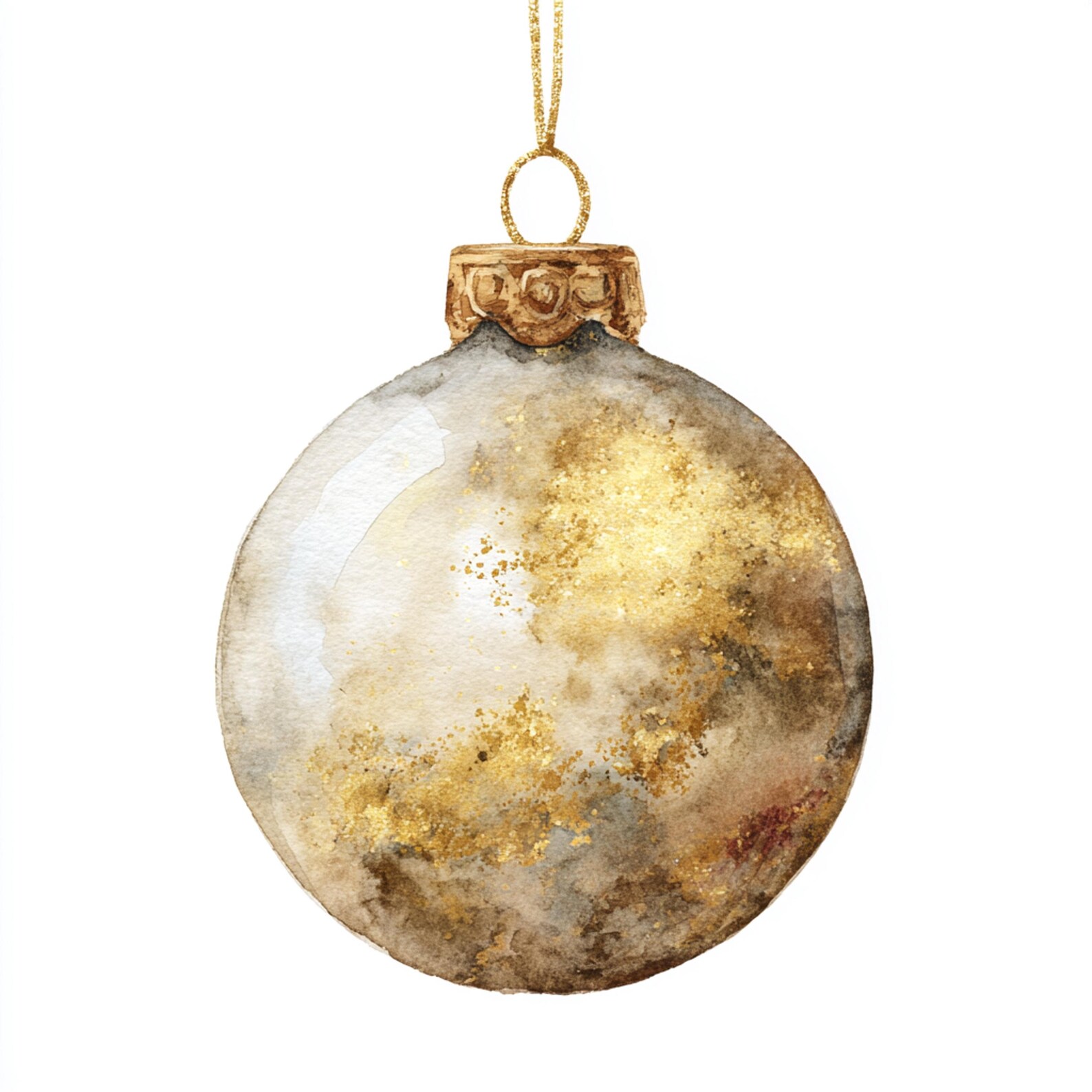 10 Printable Gold Christmas Ornament, Watercolor Glittered Ornament ...