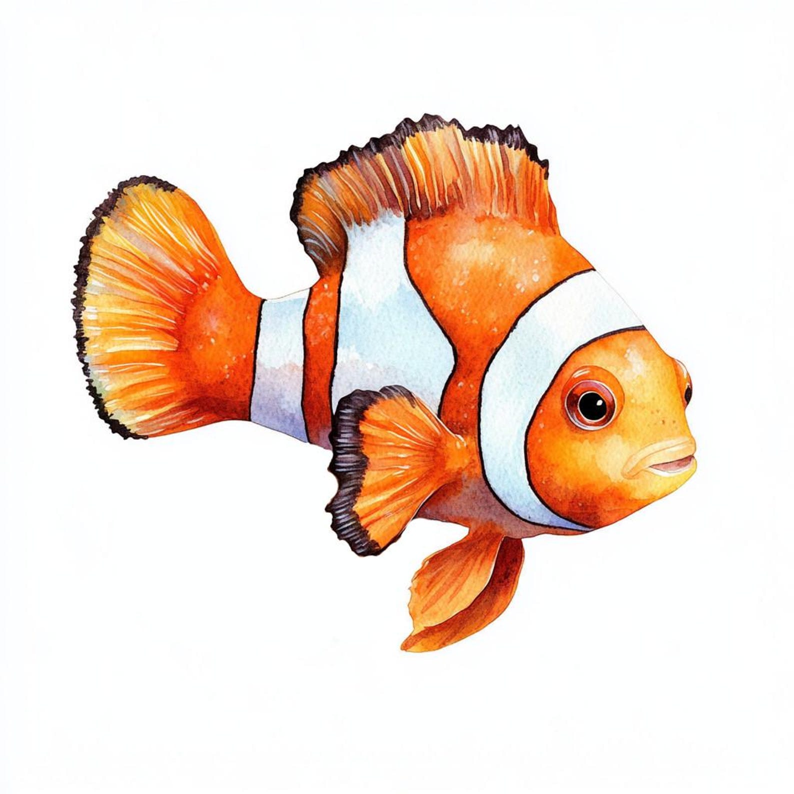 10 Printable Clownfish Clipart, Clownfish Watercolor, Nautical Print ...