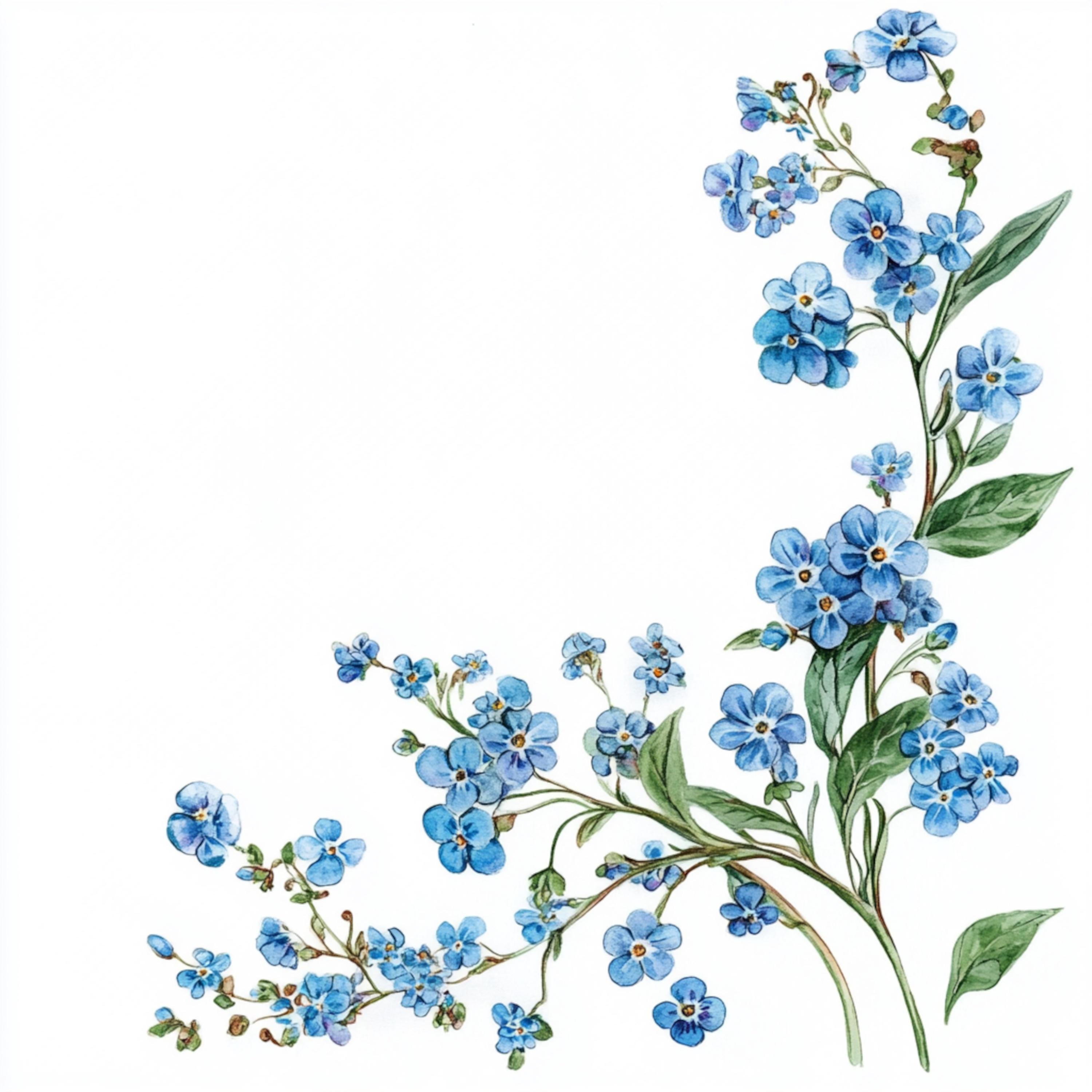 Printable Forget-me-not Corner, Watercolor Forgetmenot, Spring Clip Art ...