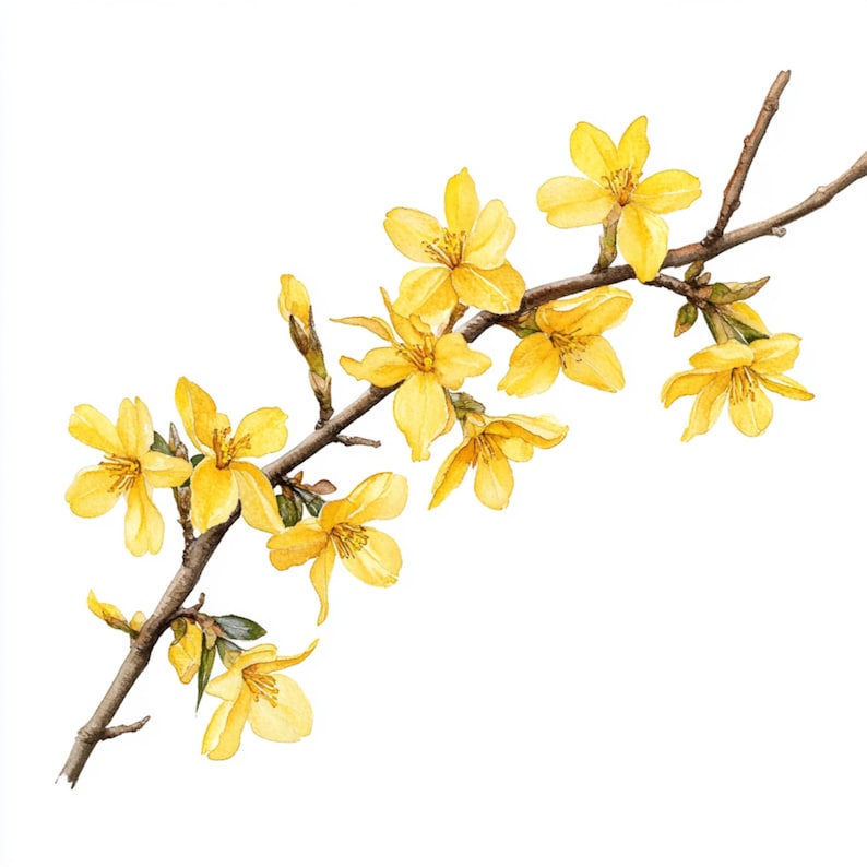 Printable Forsythia Blossom Branch Decor, Forsythia Watercolor Images ...