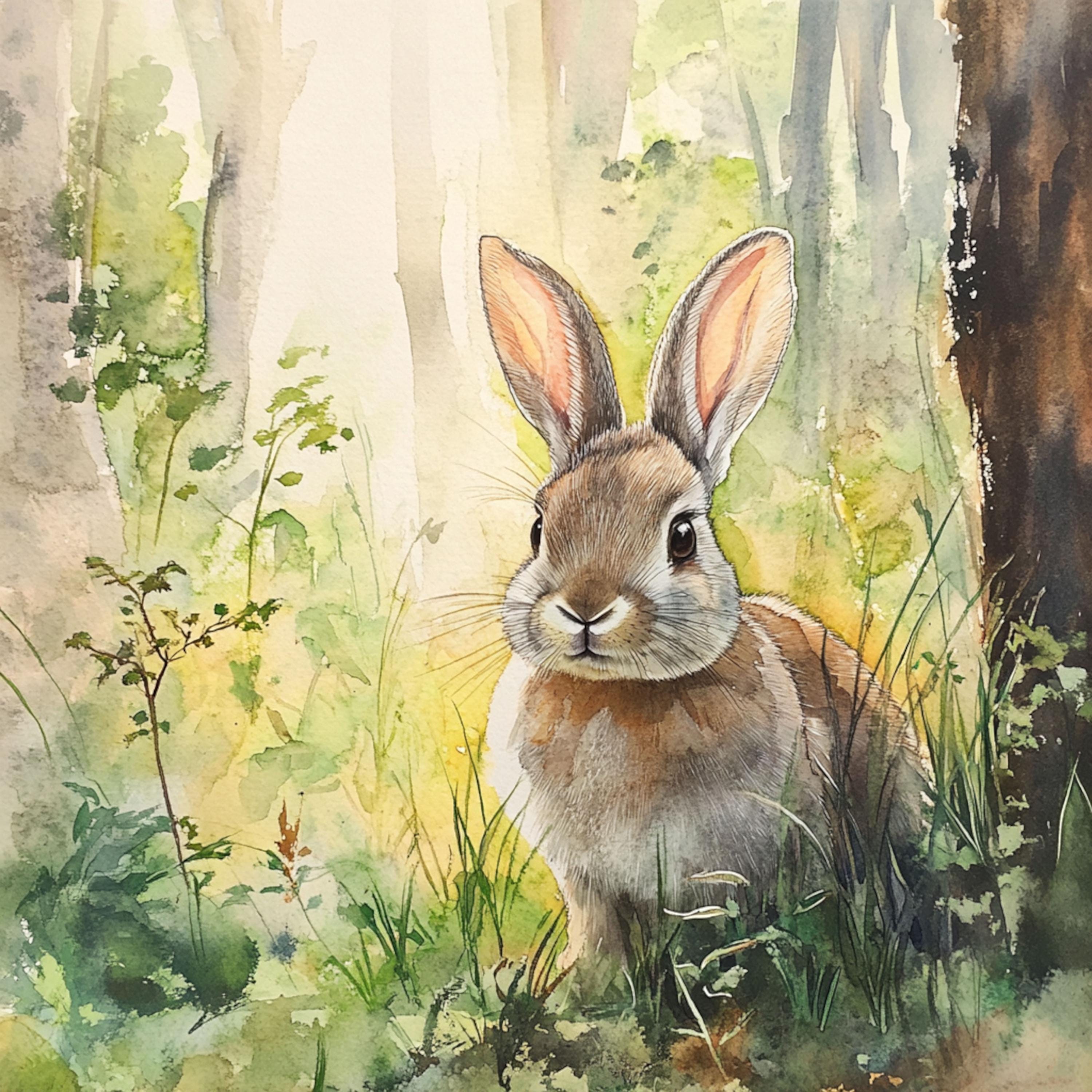 10 Printable Rabbits in Forest, Watercolor Rabbit , Cute Rabbit Clipart ...