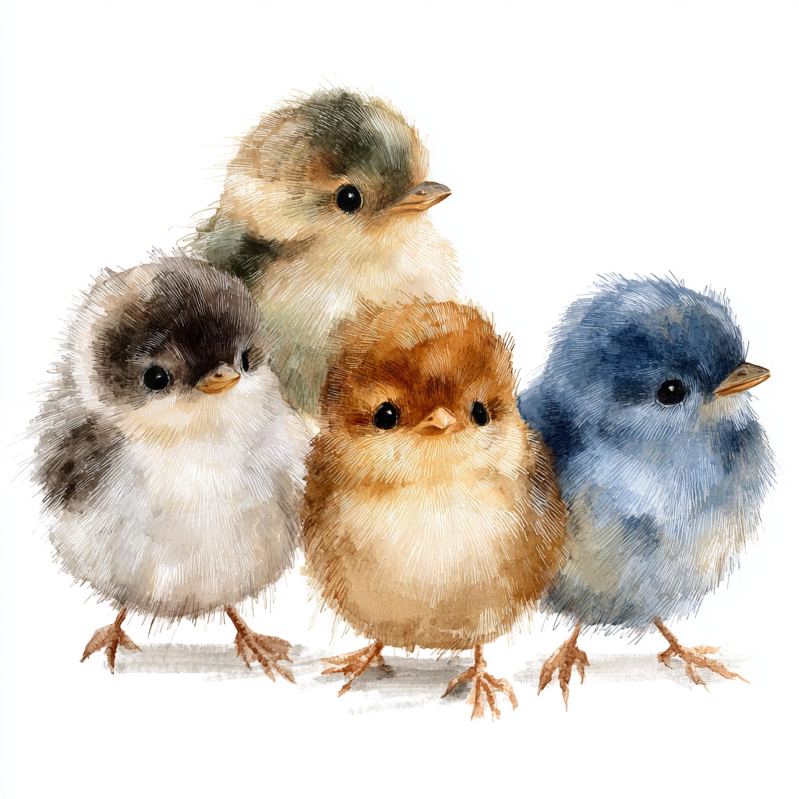 10 Printable Whimsical Birds, Watercolor Baby Birds, Cute Bird ...