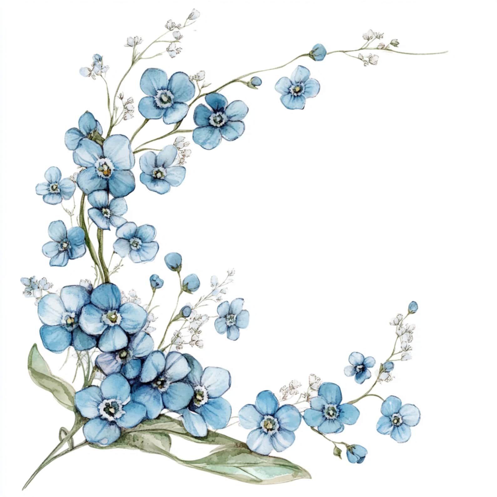 Printable Forget-me-not Corner, Watercolor Forgetmenot, Spring Clip Art ...