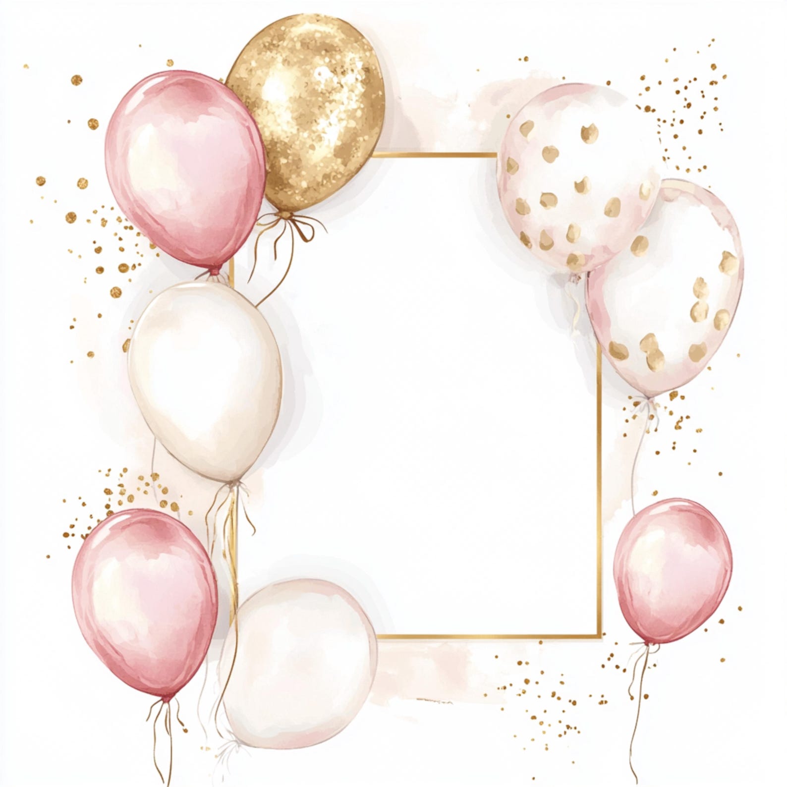 10 Printable Pinky White Balloons Frame, Watercolor Party Ballons, Pink ...