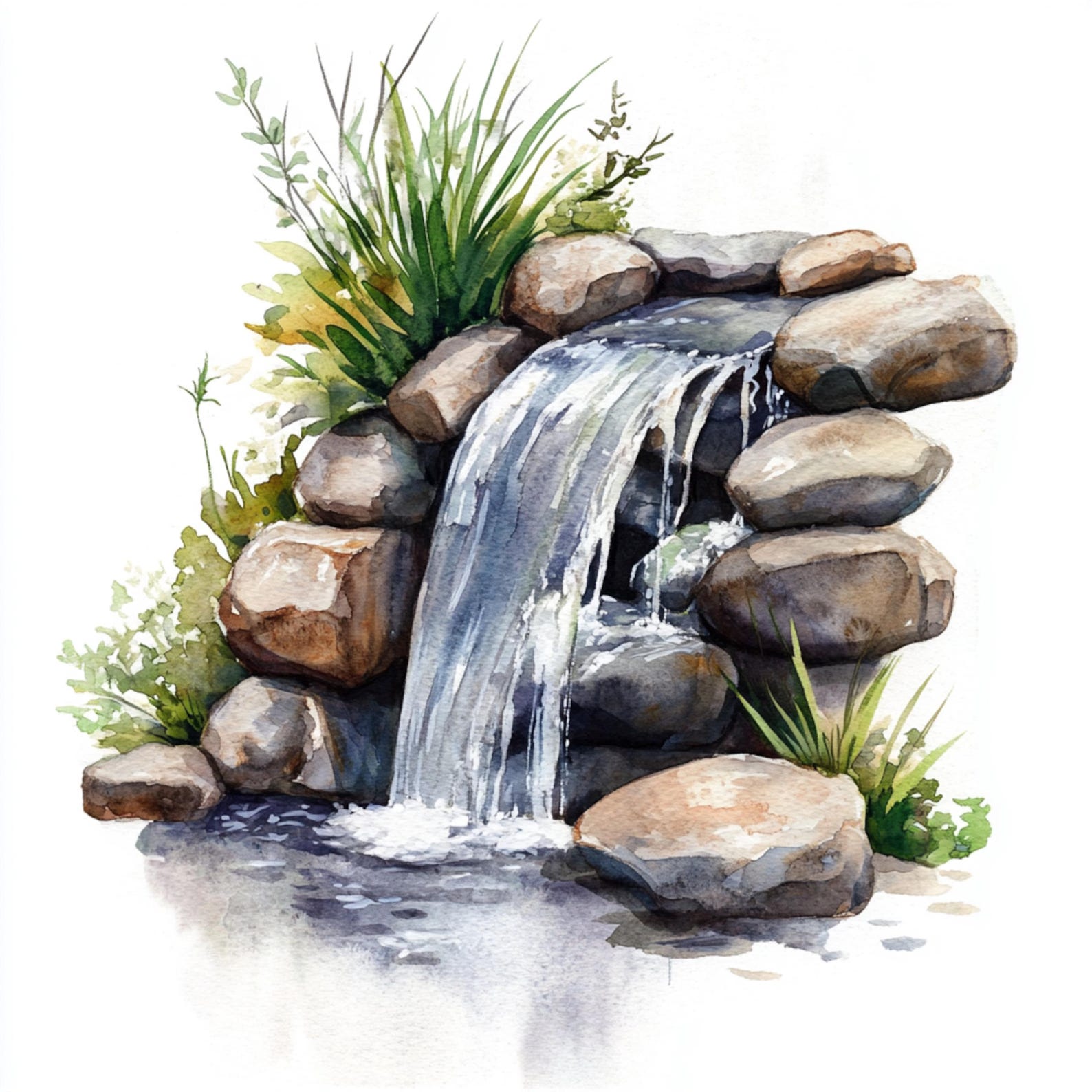 10 Printable Waterfall, Watercolor Waterfall, Garden Waterfall, Rustic ...