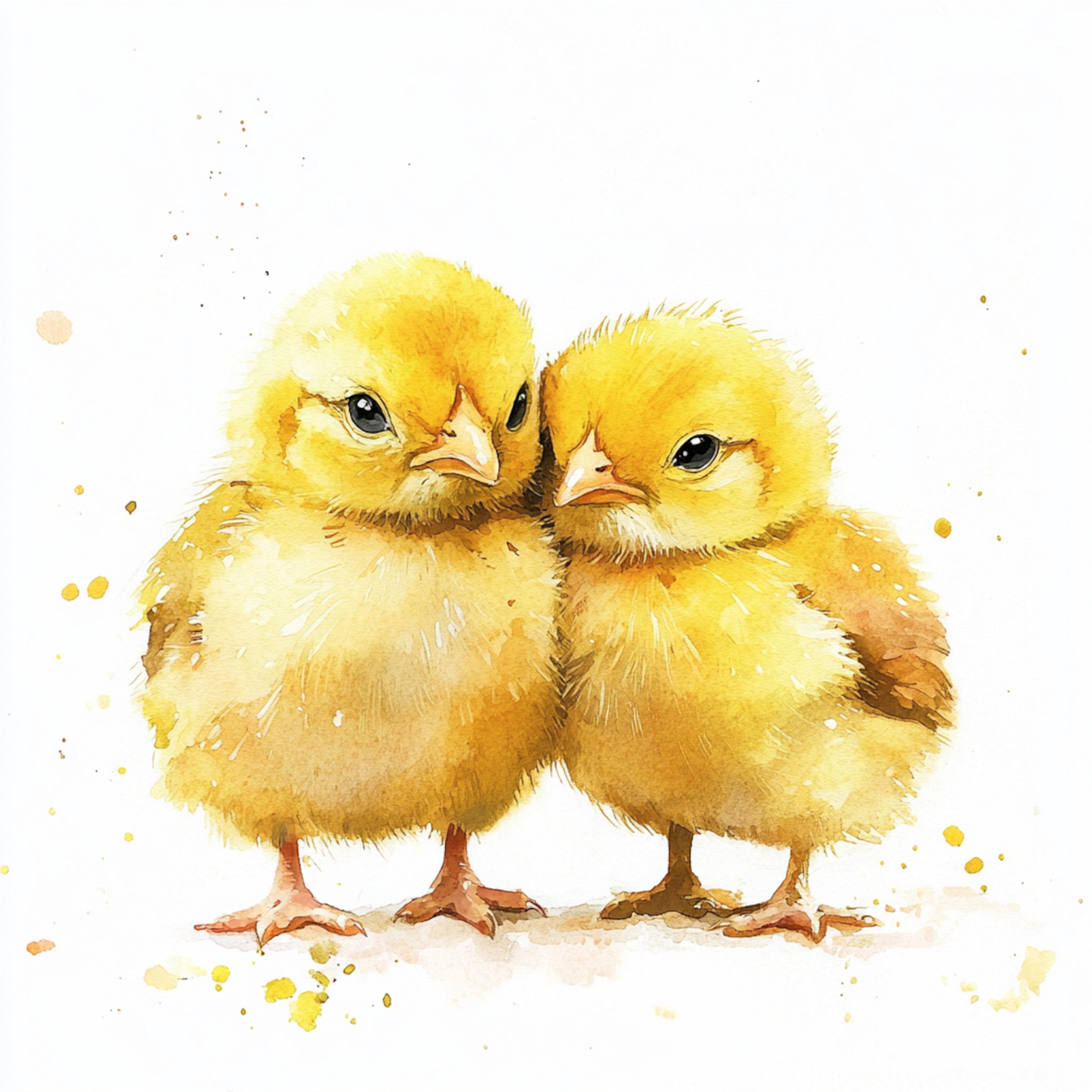 10 Printable Chicks Art, Watercolor Fluffy Chicks, Gift Decor, Autumn ...