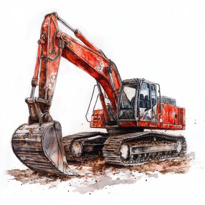 10 Printable Working Excavator, Excavator Wtercolor Art, Excavator ...