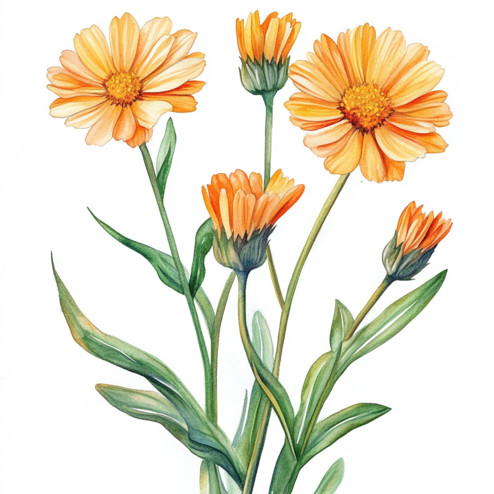 10 Printable Calendula Flower Decor, Watercolor Calendula Art ...