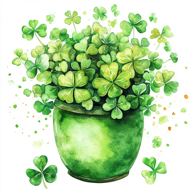 10 Printable Clover Leaf Pot, Watercolor Lucky Clover, Clower Pot Art ...