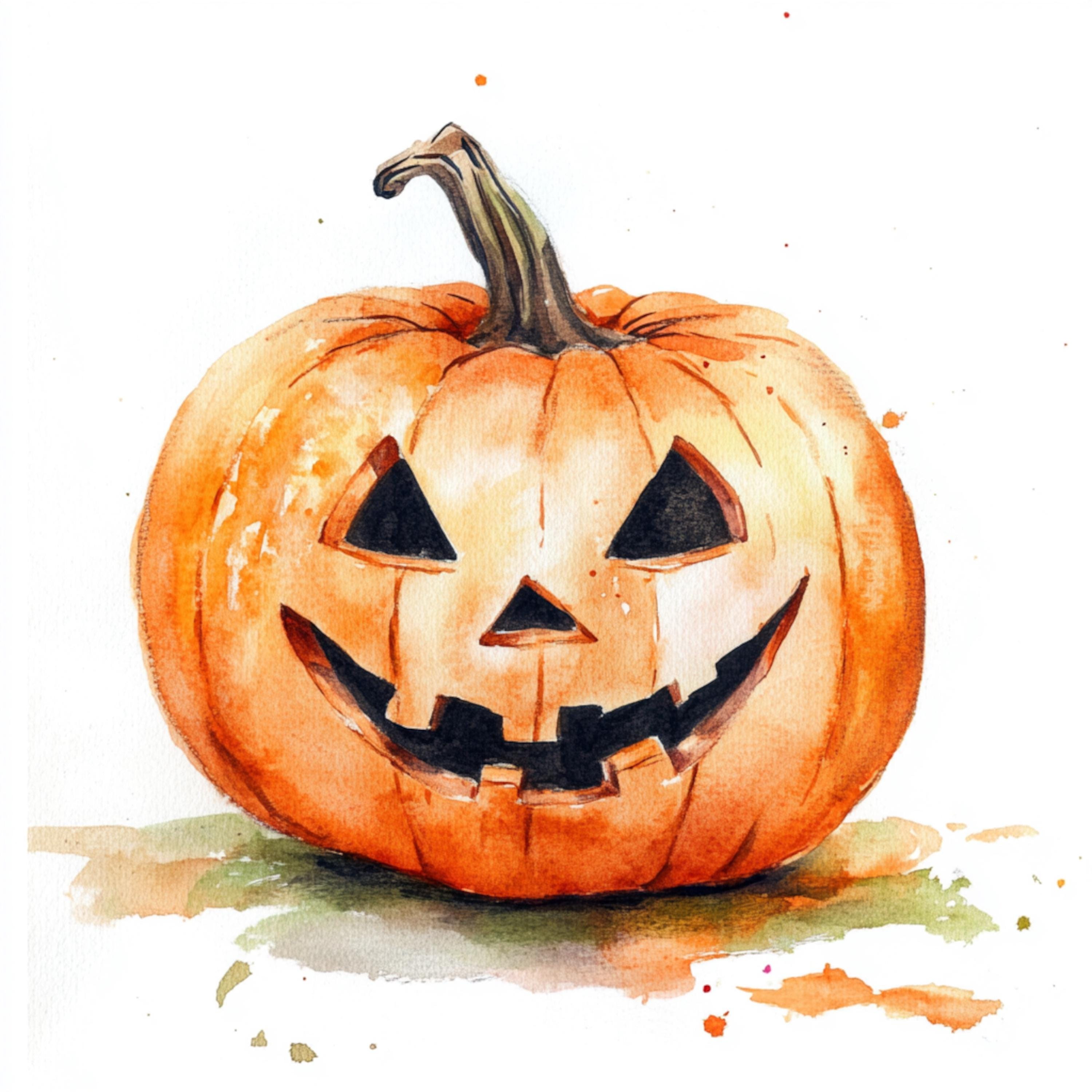 12 Printable Halloween Clipart, Watercolor Jack O' Lantern, High ...