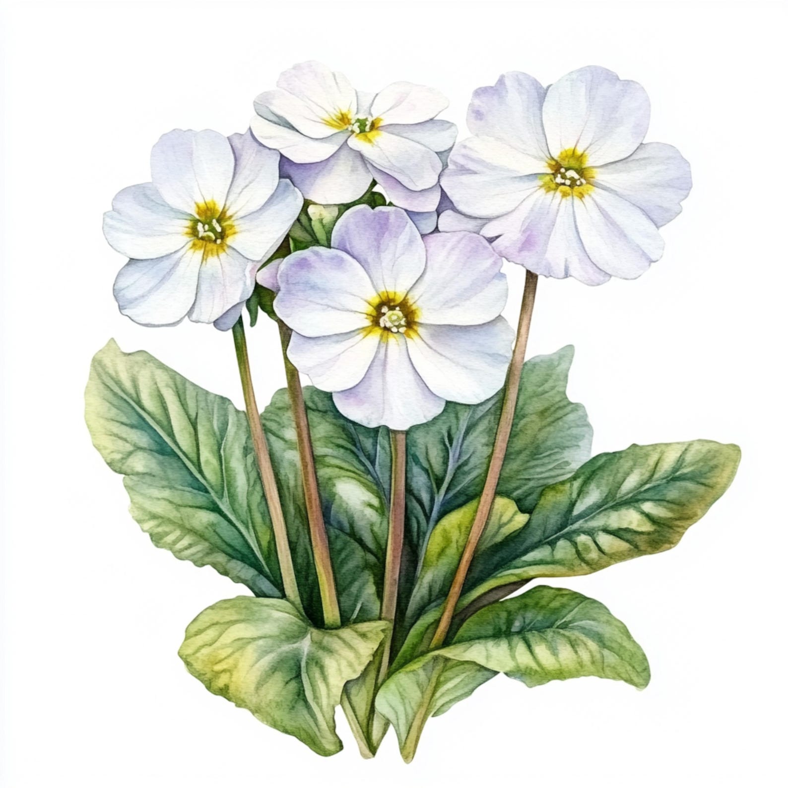 10 Printable White Primula Art, Watercolor Images, Primrose Botanical ...