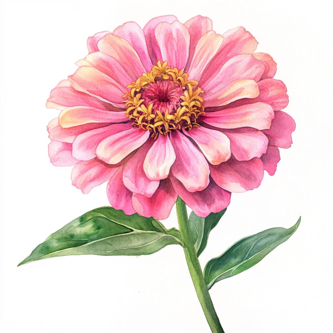 10 Printable Zinnia Flower, Pink Flower, Zinnia Gift Art, Watercolor ...