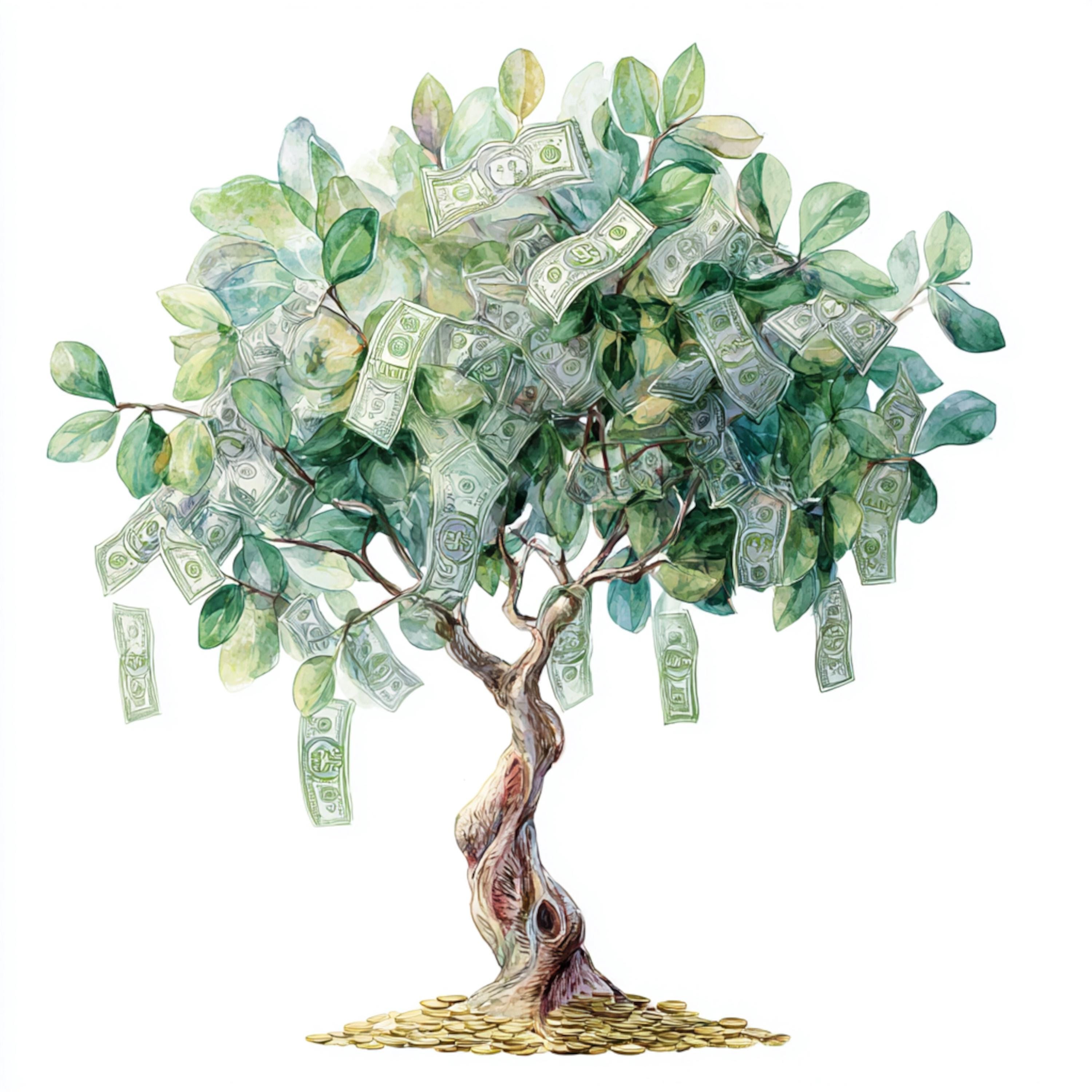 10 Printable Tree Clipart, Money Trees Art, Watercolor Money Art ...