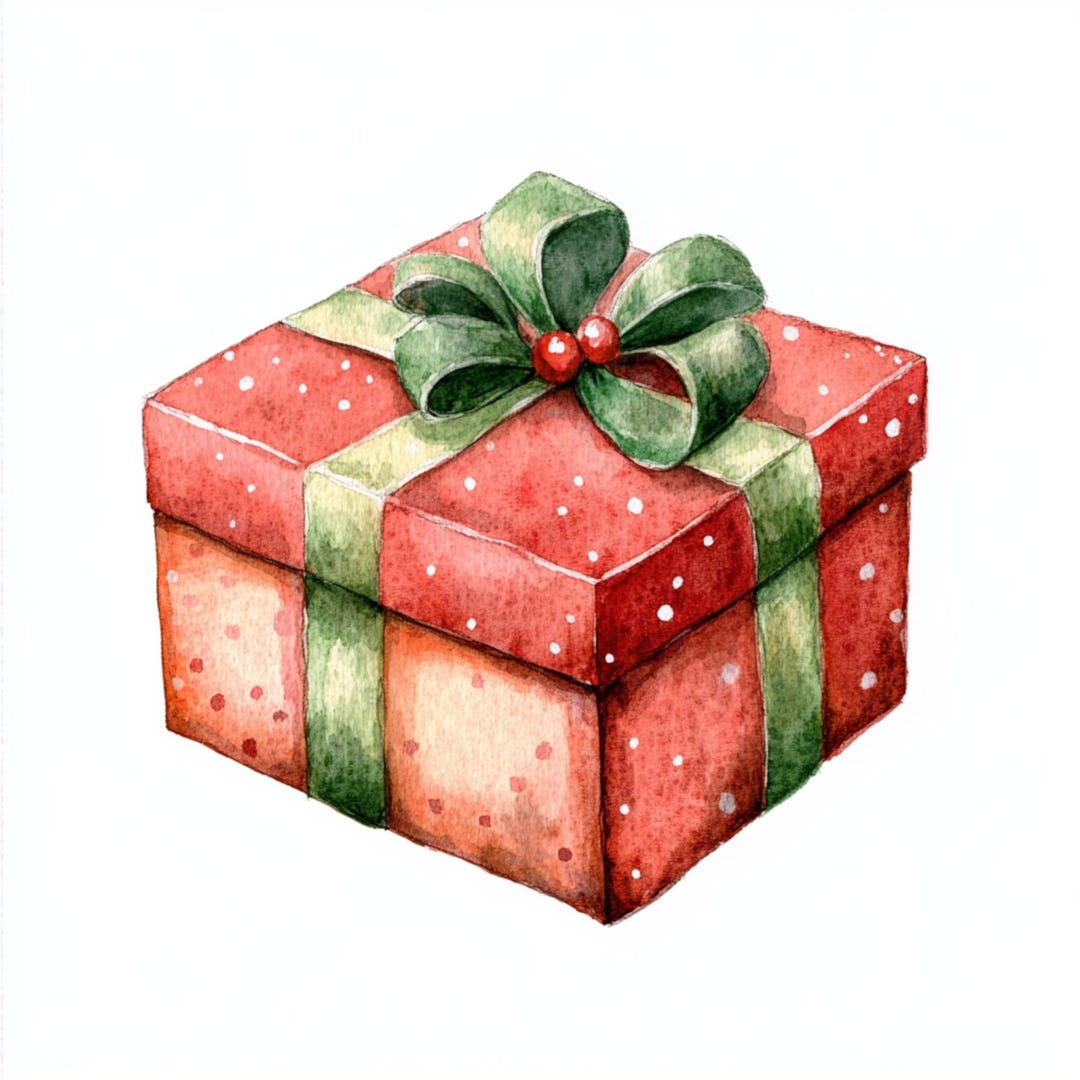 Vintage Gift Box, Watercolor Images, Digital Paper Craft, Christmas ...