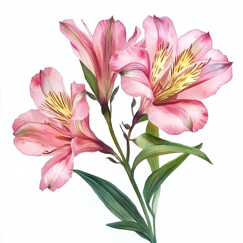 12 Printable Alstroemeria, Pink Flower Alstroemeria, Watercolor Clipart ...