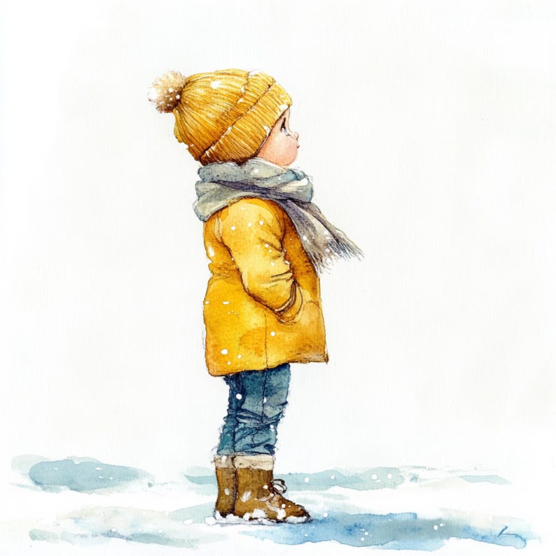 10 Printable Little Boy in Winter, Watercolor Boy, Watercolor Clipart ...