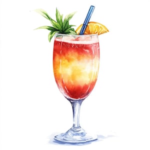 10 Printable Beach Cocktail, Watercolor Images, Tropical Cocktails Art ...