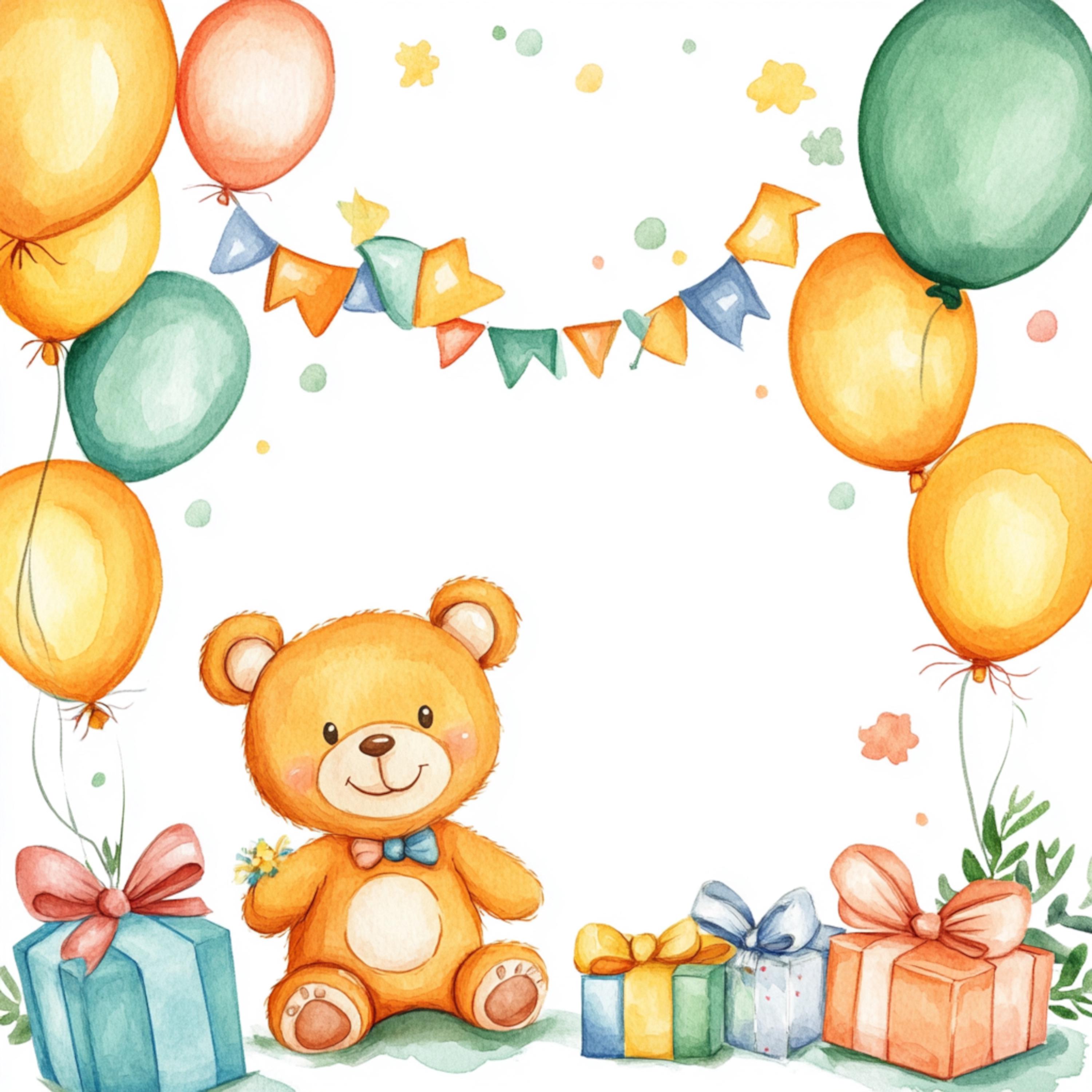 10 Printable Birthday Frames, Watercolr Birthday Frame, Teddy Bear ...