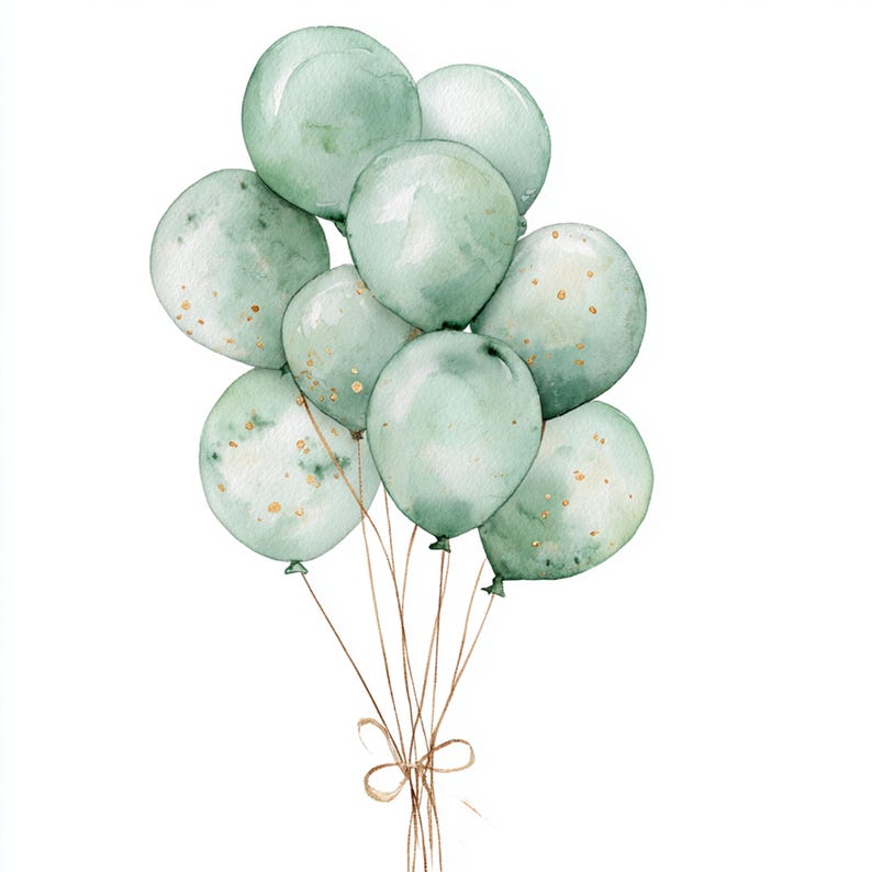 10 Printable Green Balloons, Watercolor Party, Celebration Decor, Sage ...