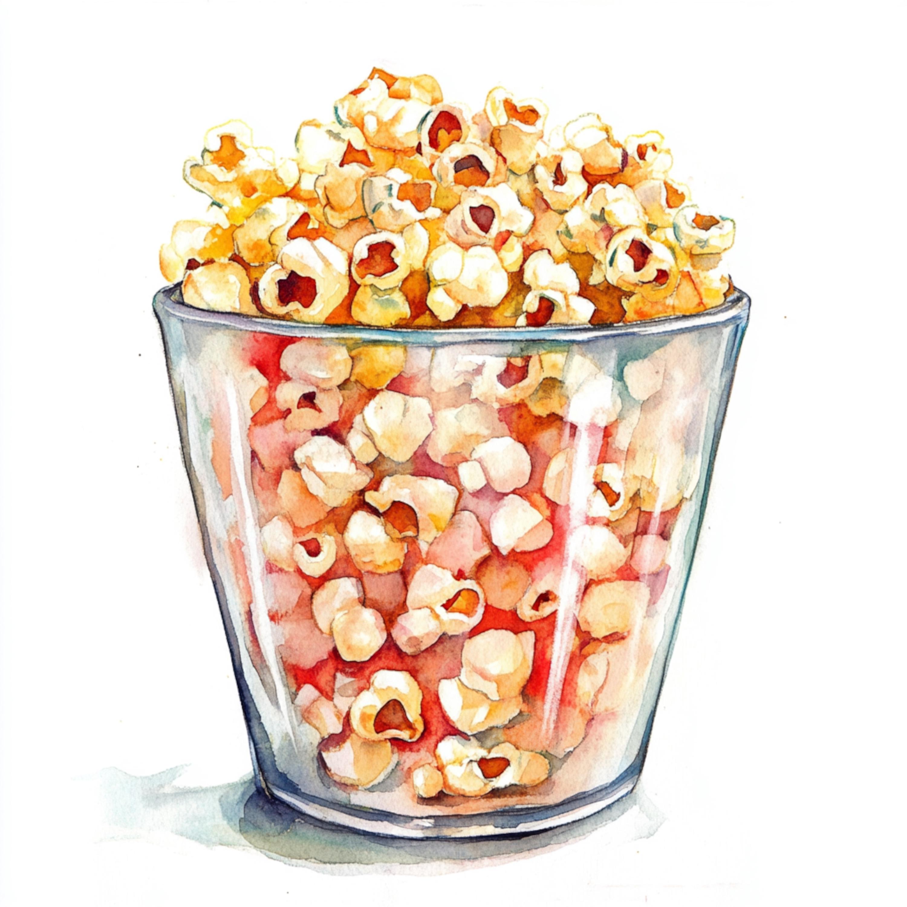 10 Printable Popcorn Art, Watercolr Popcorn, Popcorn in Bowl Decor ...