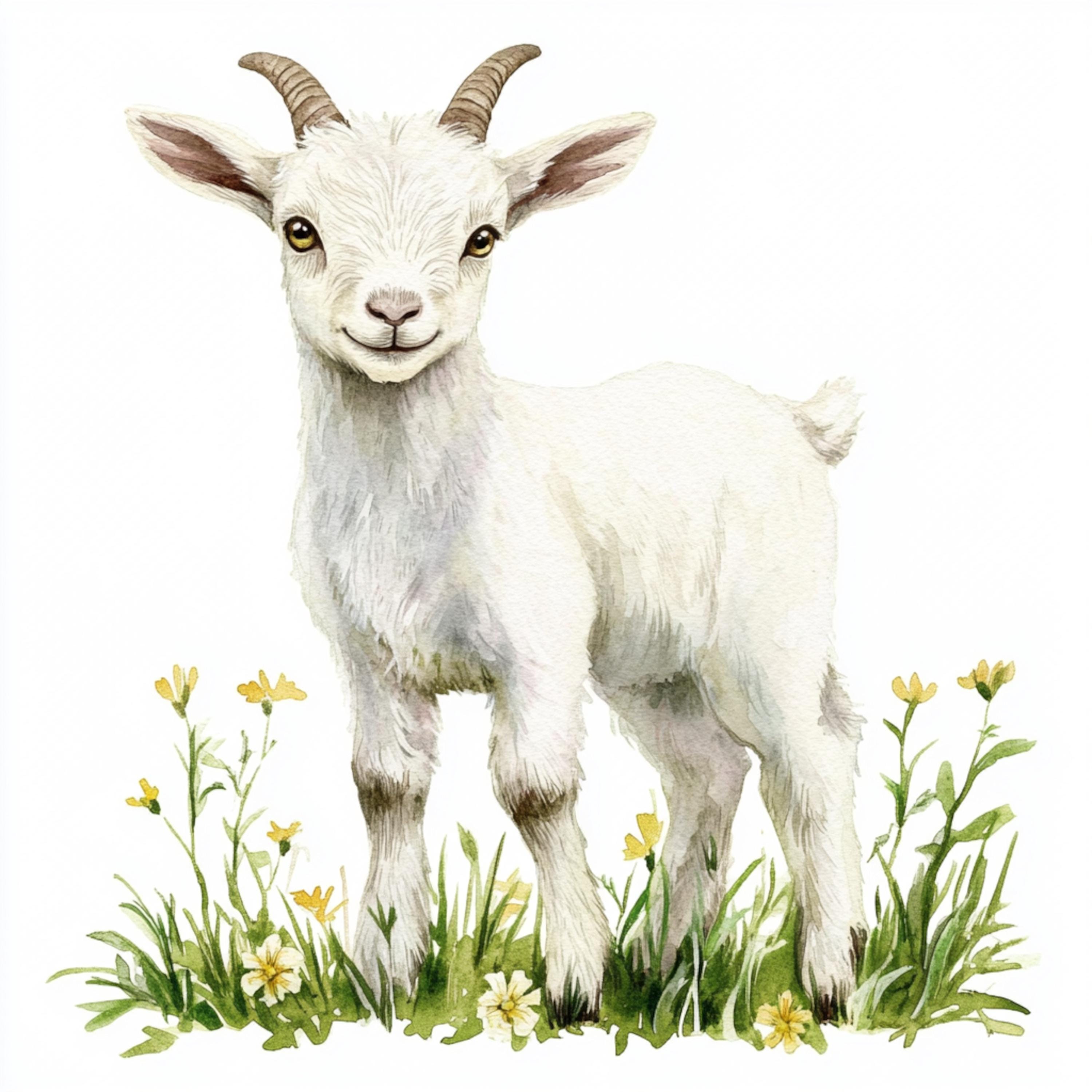10 Printable Funy Goats, Kid Goats Watercolor, Domestic Animal ...