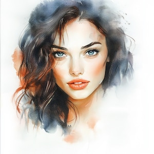 10 Printable Women Face, Young Women, Charming Girl, Watercolor Woman ...