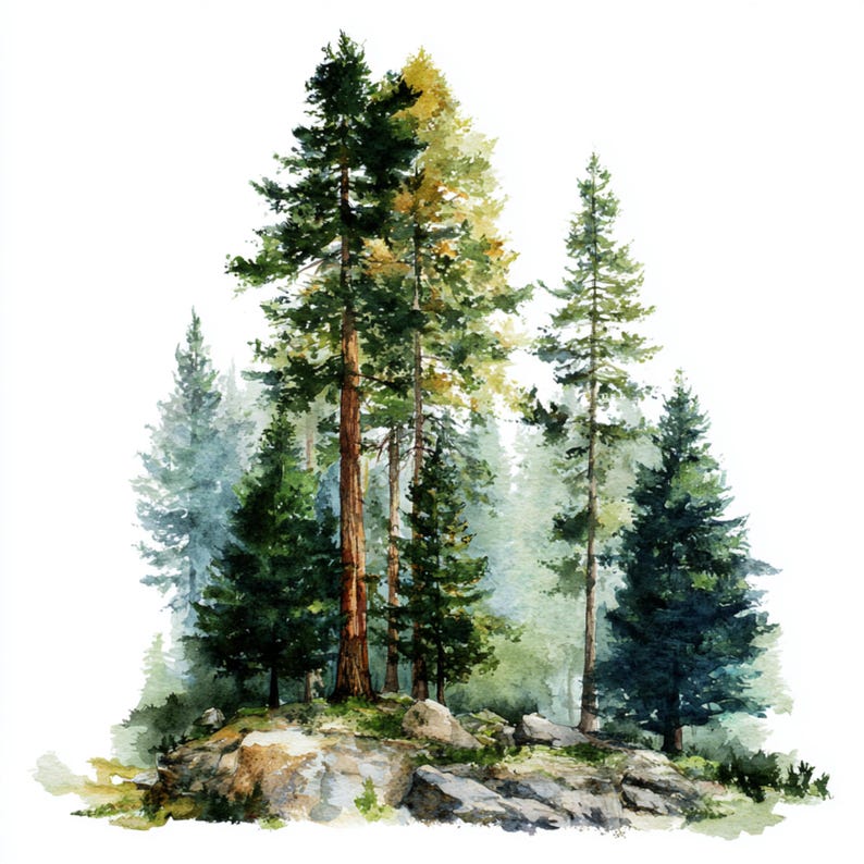 10 Printable Sequoia Forest, Watercolor Tree, Sequoia Landscape Art ...
