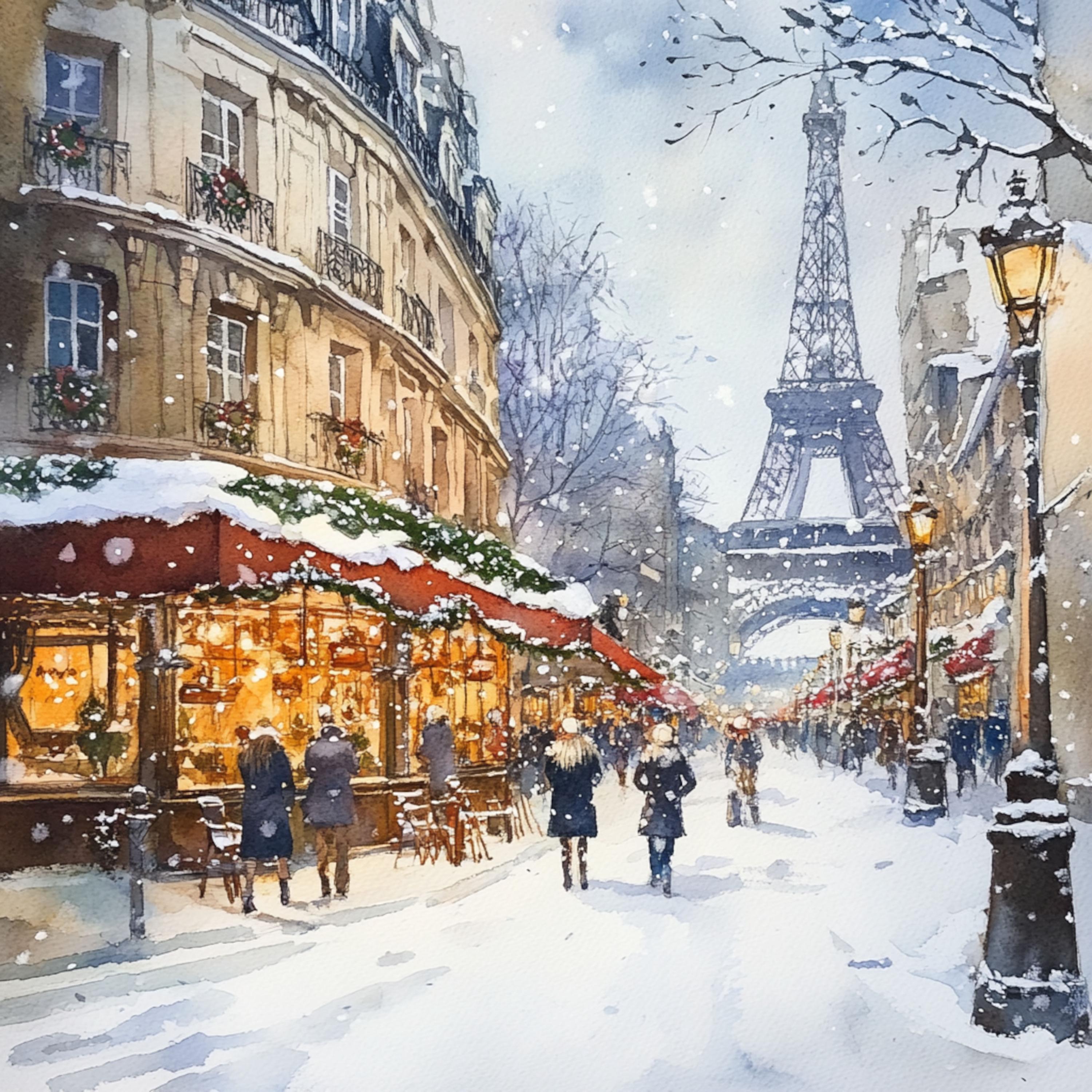 Peinrable Christmas Paris Card, Watercolor Art, Christmas Card ...
