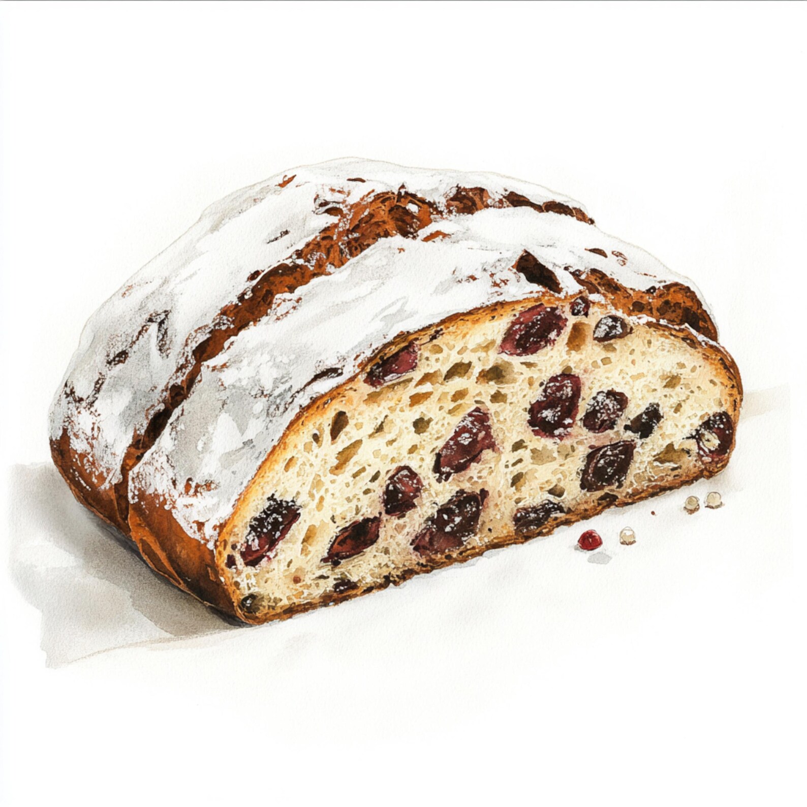 Printable Christmas Stollen Art, Watercolor Stollen Bread, Sliced Bread ...