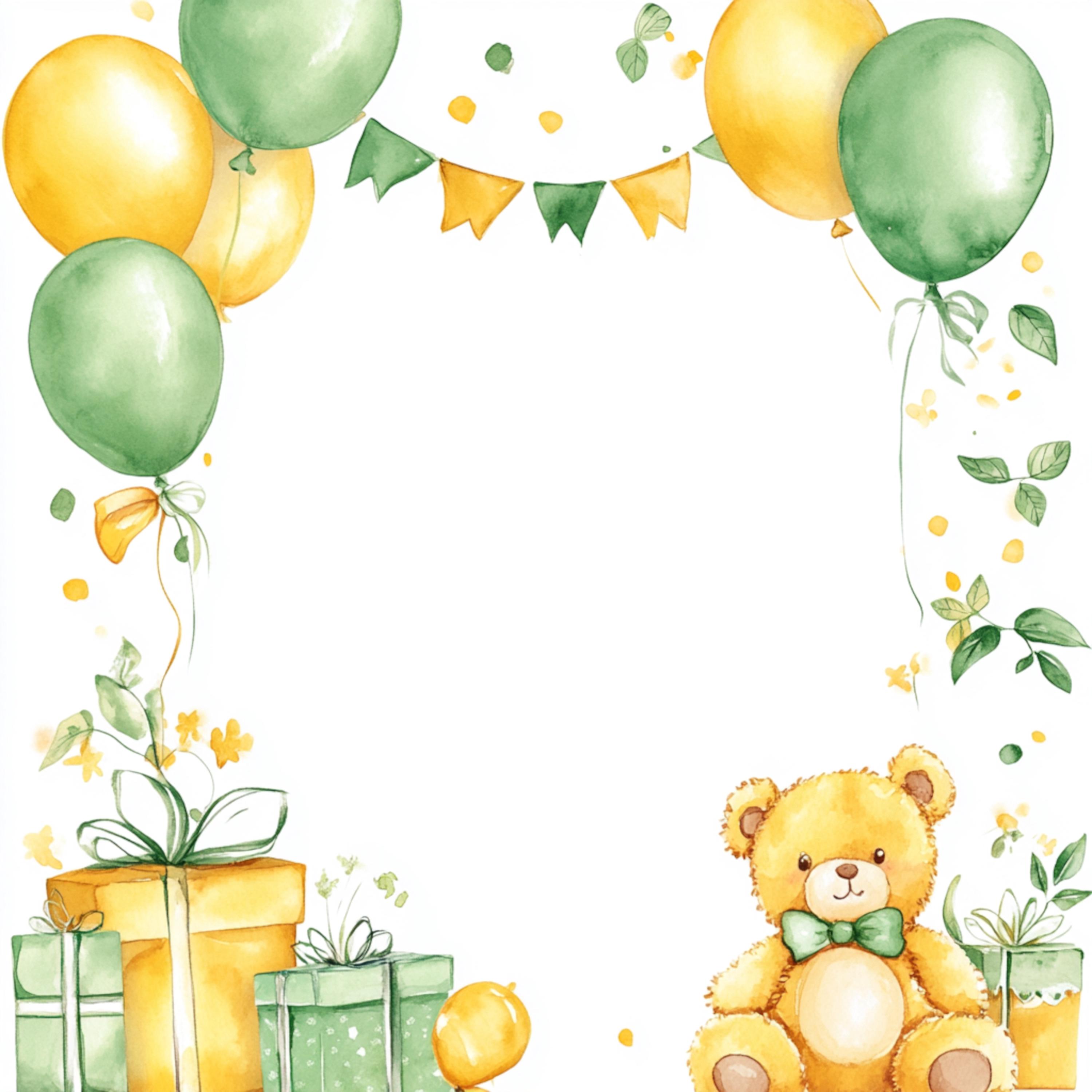 10 Printable Birthday Frames, Watercolr Birthday Frame, Teddy Bear ...