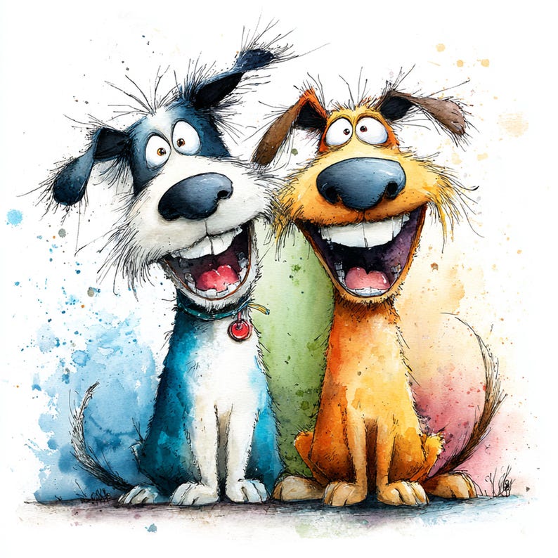 14 Printable Whimsical Dogs, Watercolor Funny Dogs, Family Dogs, Quaint ...