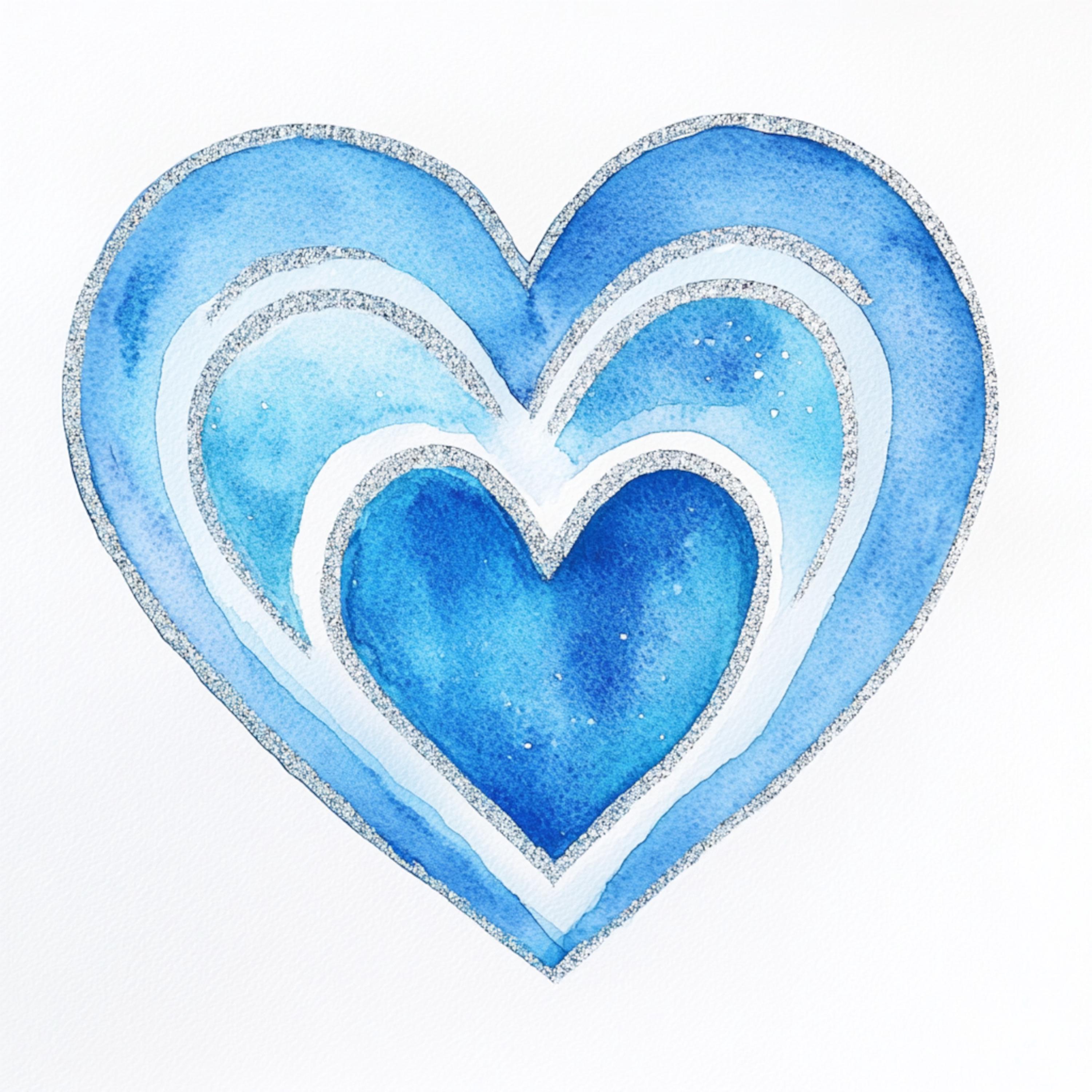 Printable Blue and Silver Hearts, Watercolor Blue Silver Hearts, Cute ...