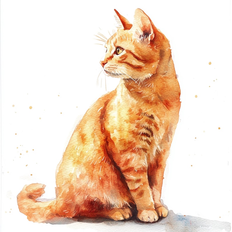 Printable Ginger Cat Clipart, Watercolor Art, Cute Ginger Cat, Cat Clip ...
