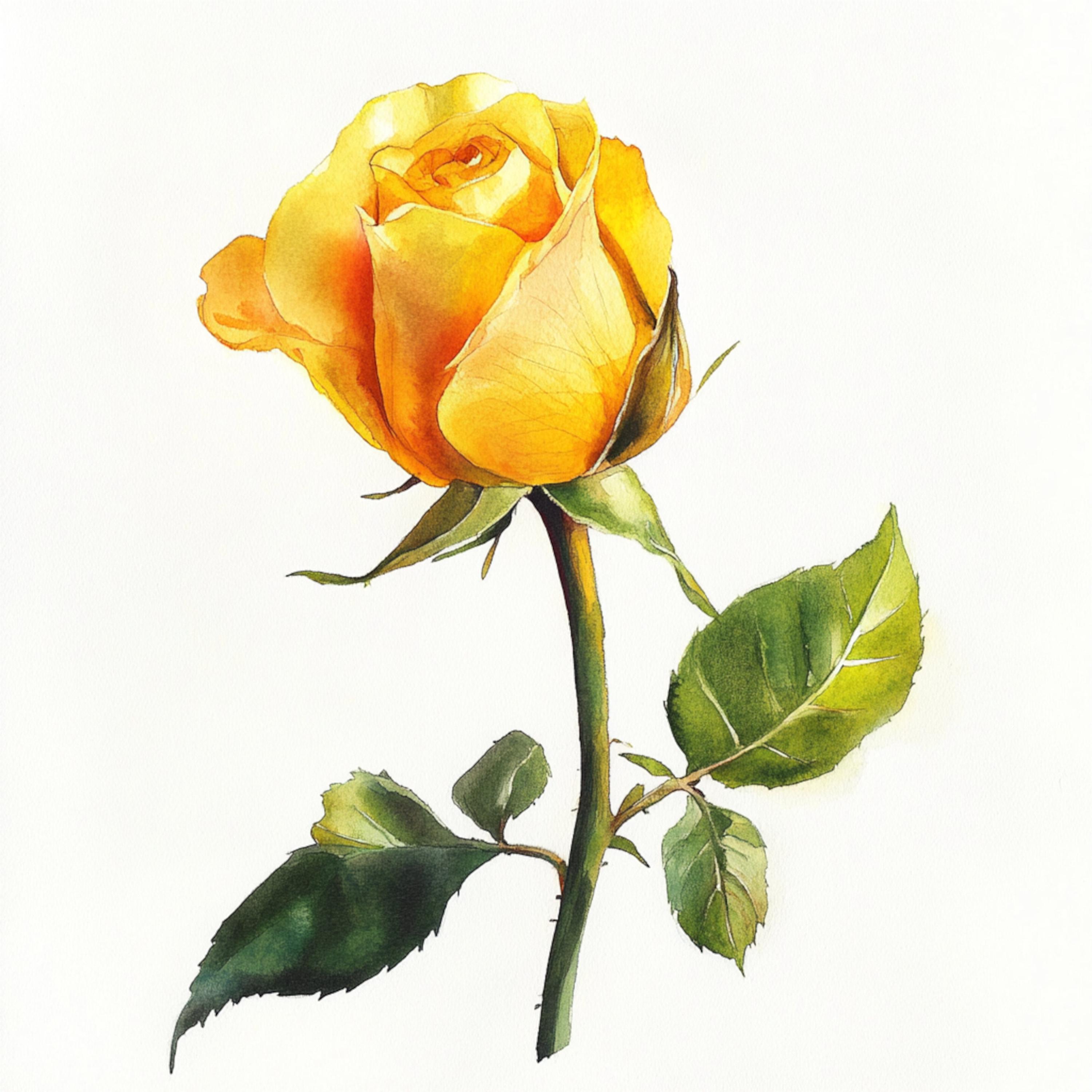 10 Printable Yellow Rose Arts, Watercolor Rose But, Rosebut Botanical ...