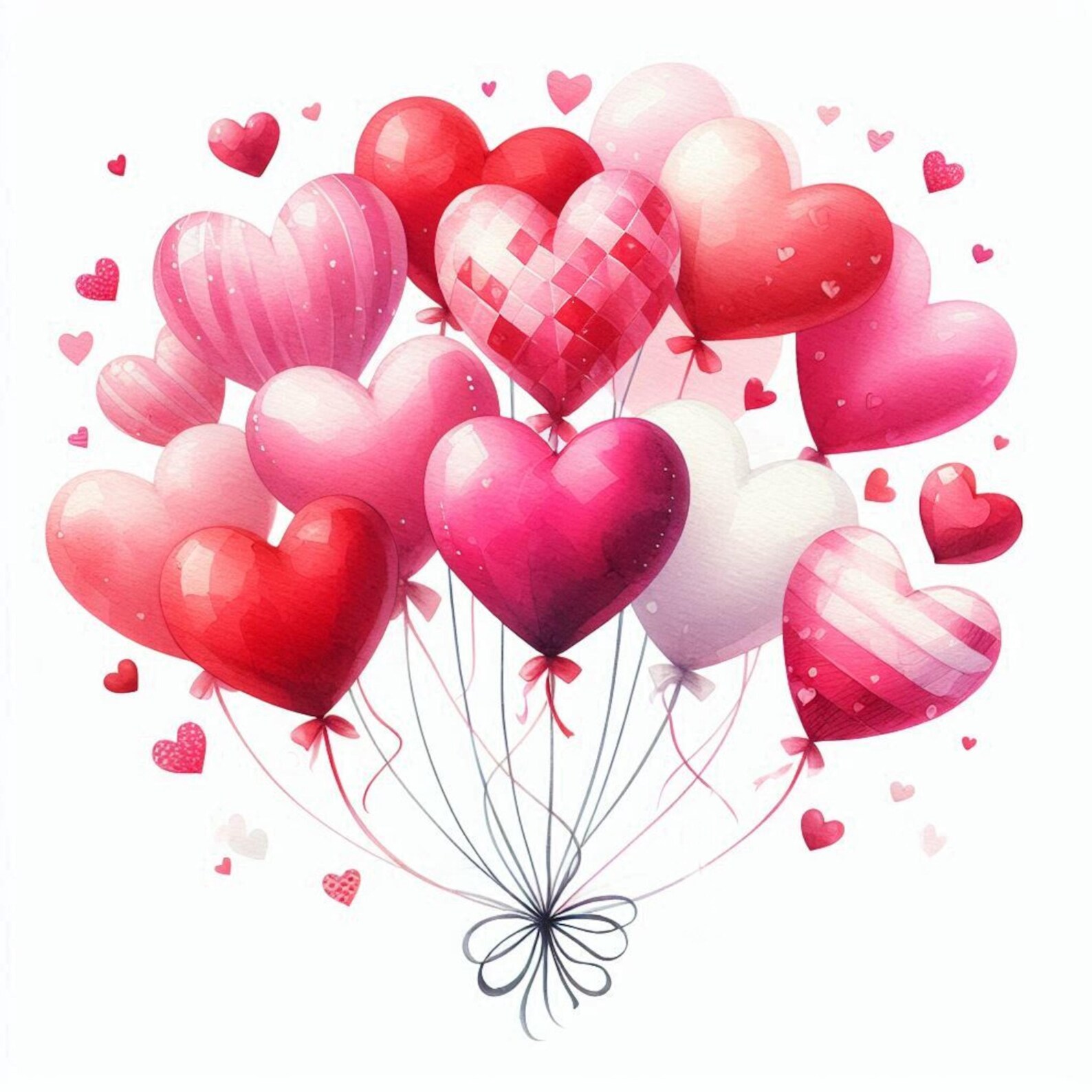 10 Printable Pink Heart Balloons, Watercolor Valentines Day Party ...