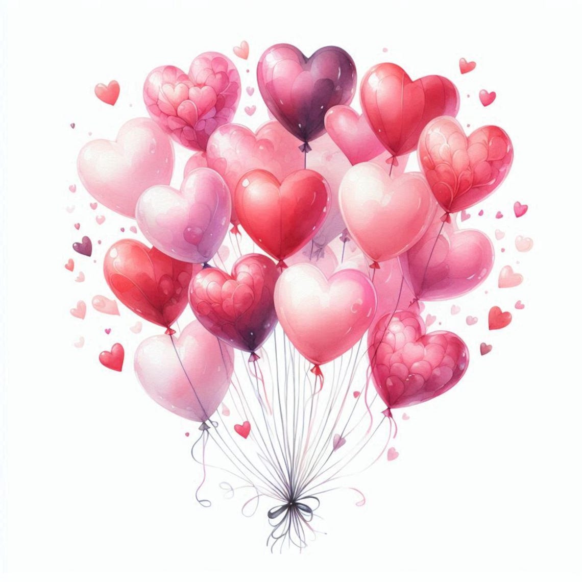 10 Printable Pink Heart Balloons, Watercolor Valentines Day Party ...
